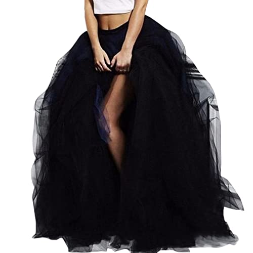 WDPL Women's Long Tulle Split Side Evening Party Skirts XXX-Large Black
