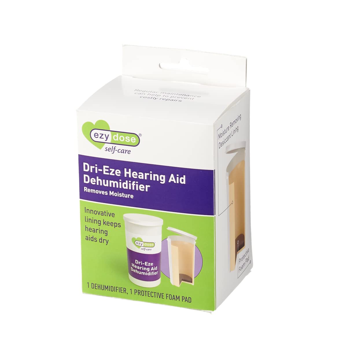 EZY DOSE Dehumidifier for Hearing Aid Cleaning, Small Container for Home or Travel, Easy to Use, Everyday Cleaner, Protection Against Moisture and Sweat, BPA Free