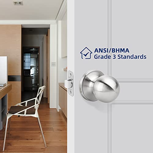 LOQRON Passage Ball Door Knob and Single Cylinder Deadbolt Lock Combo Set Security for Front Door Hallway/Closet with Satin Nickel Finish