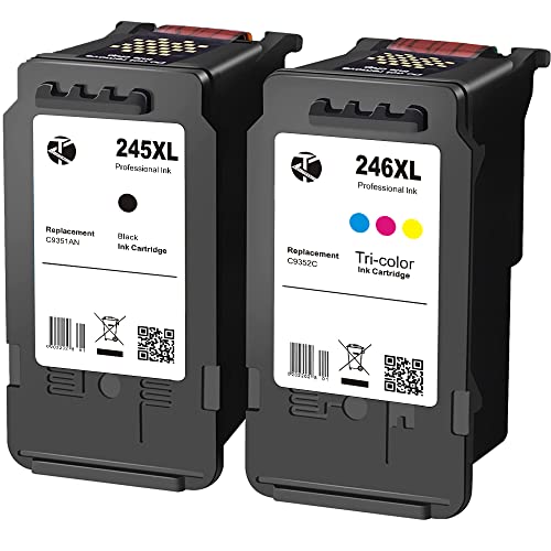 KONGTENBUY- 245xl 246xl Ink Cartridge Replacement for Canon Ink Cartridge 245&246 245xl 246xl Combo Pack Pg-245Xl Cl-246Xl PG-243 CL-244 for Canon Pixma MX492 MX490 MG2522 MG2920 (1Black 1Tri Color)