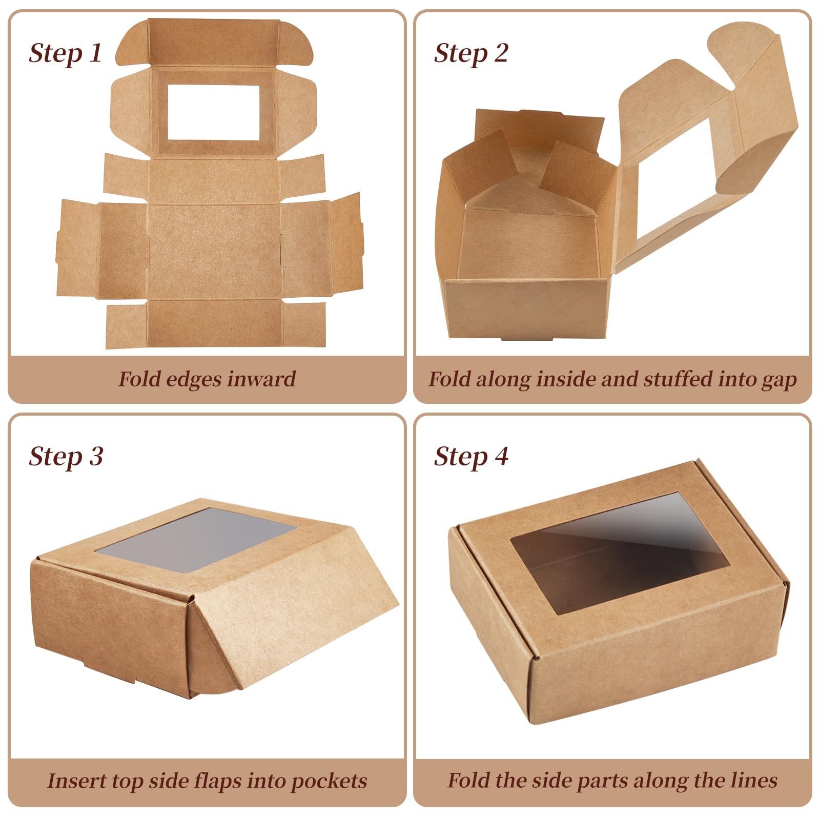 Kucoele 36 PCS Soap Boxes for Homemade Soap, Mini Kraft Treats Boxes Gifts Boxes with Windows Soap Packaging Supplies, 3.34 x 2.36 x 1.18 Inches (Brown)