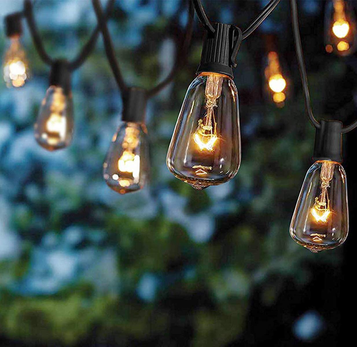 Couah ST38 LED Outdoor String Lights,30FT LED Outdoor Patio String Lights with 16 Edison Bulbs Outdoor Lights Weatherproof Hanging Edison Lights for Backyard Party Wedding Garden Black Wire