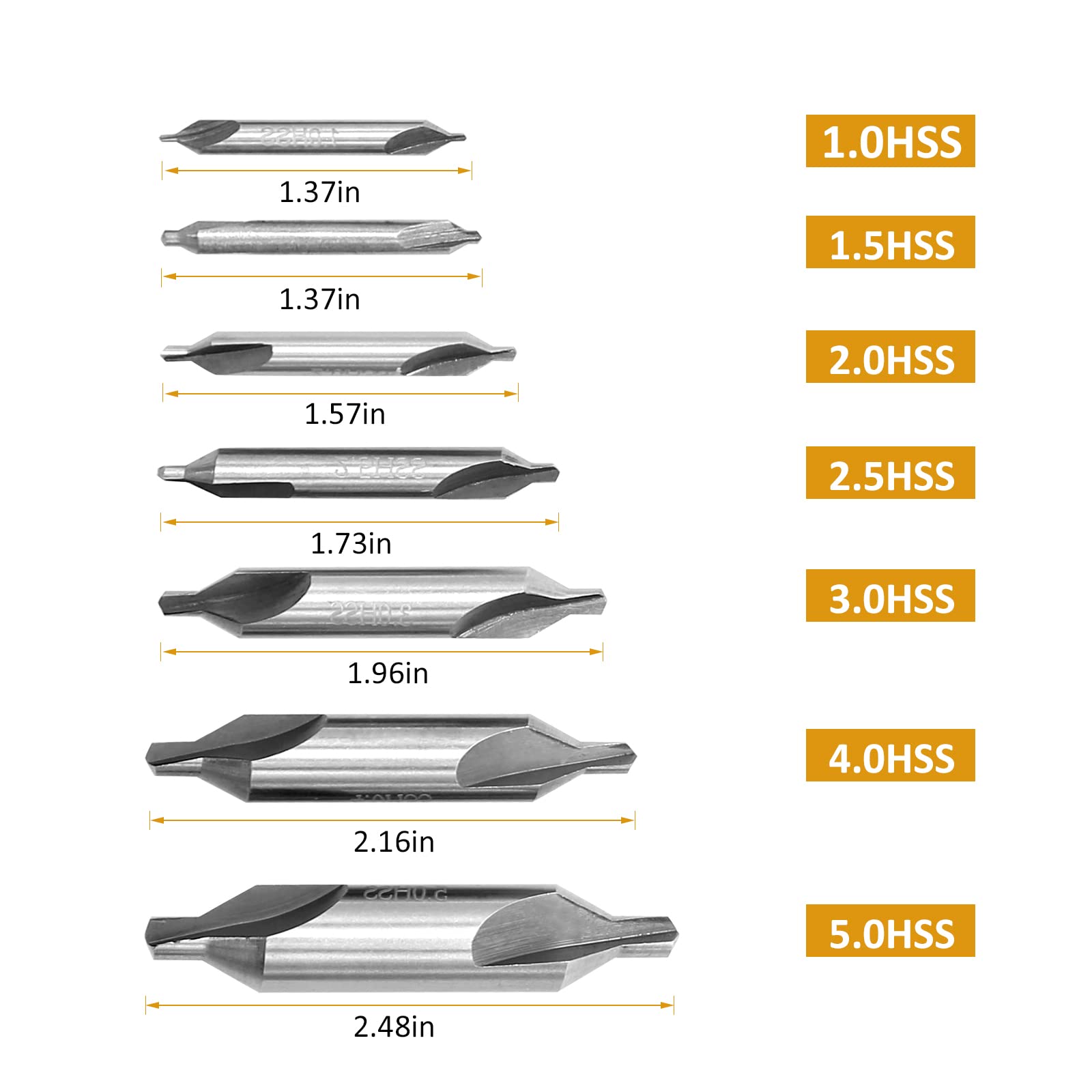 Saihisday 7PCS Center Drill Bits Set M2 HSS Centering Starter Drill Bit 60-Degree Countersink Tools for Lathe Metalworking