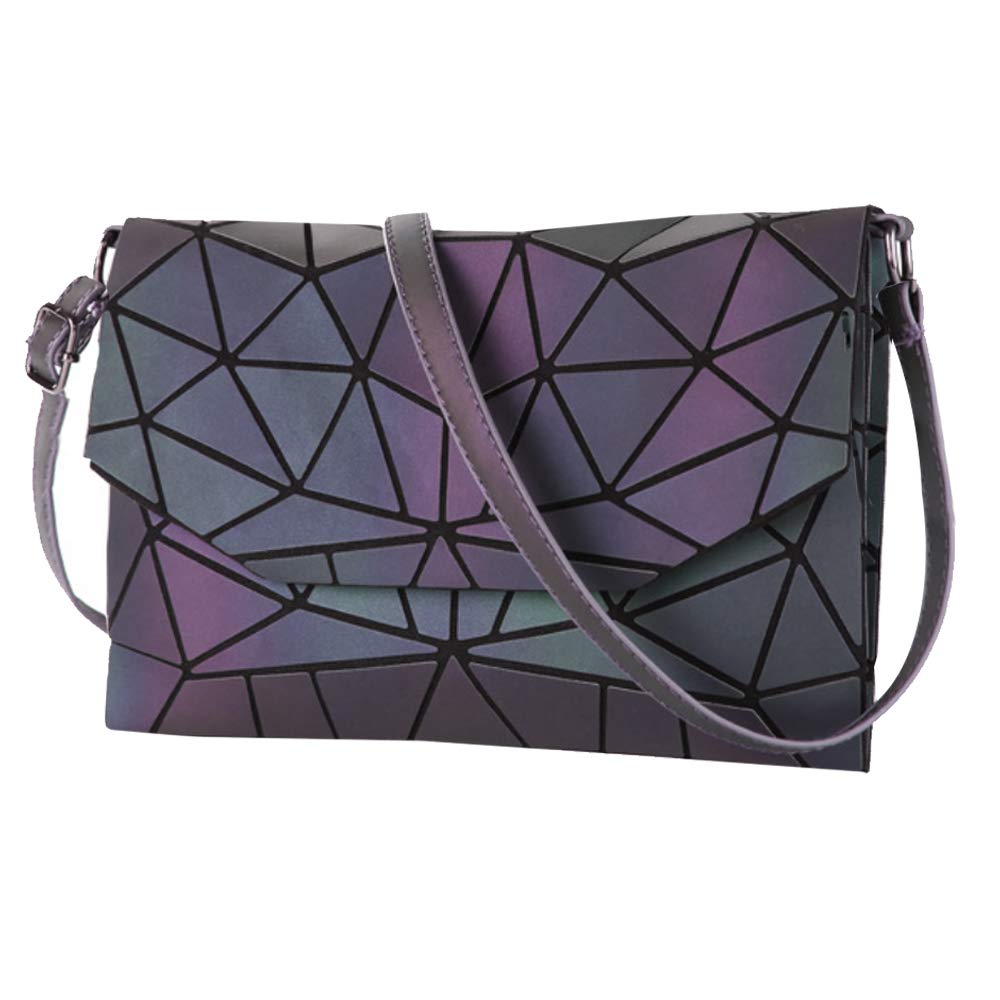 Van Varo Geometric Hard Lattice Crossbody Shoulder Bag Luminous Envelope Handbag Black One Size