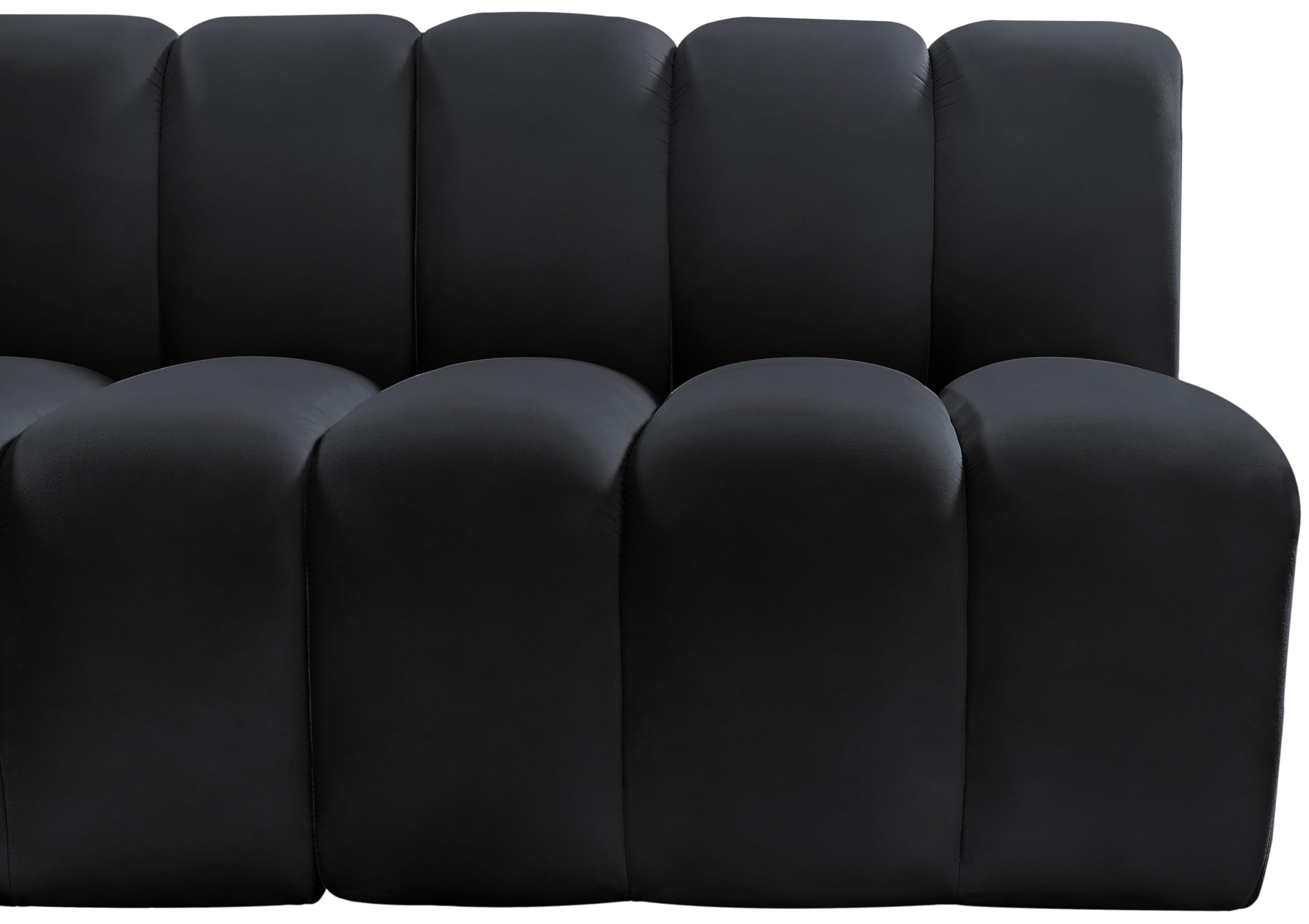 Meridian Furniture 103Black-S3F Arc Collection Modern | Contemporary Modular Sofa with Soft Black Velvet, Deep Channel Tufting, Modular Design, 89.5" W x 31" D x 30" H, Black