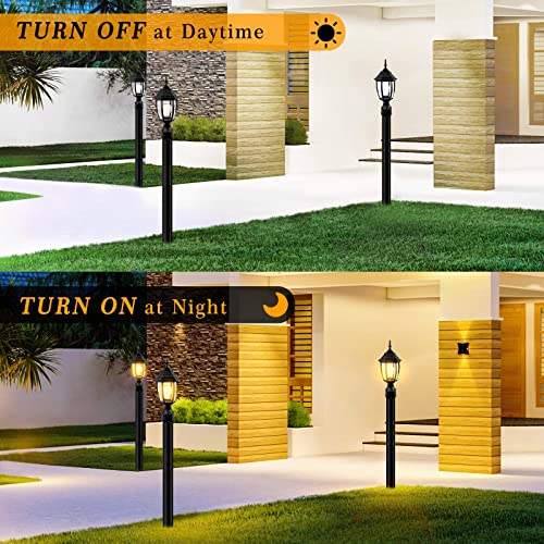Hardwired 120V Dusk to Dawn Outdoor Post Light, Waterproof Aluminum Pole Light Fixture with Pier Mount Base, Exterior Lamp Post Lantern Head with Clear Glass for Garden Yard Patio Pathway (6 Inch)