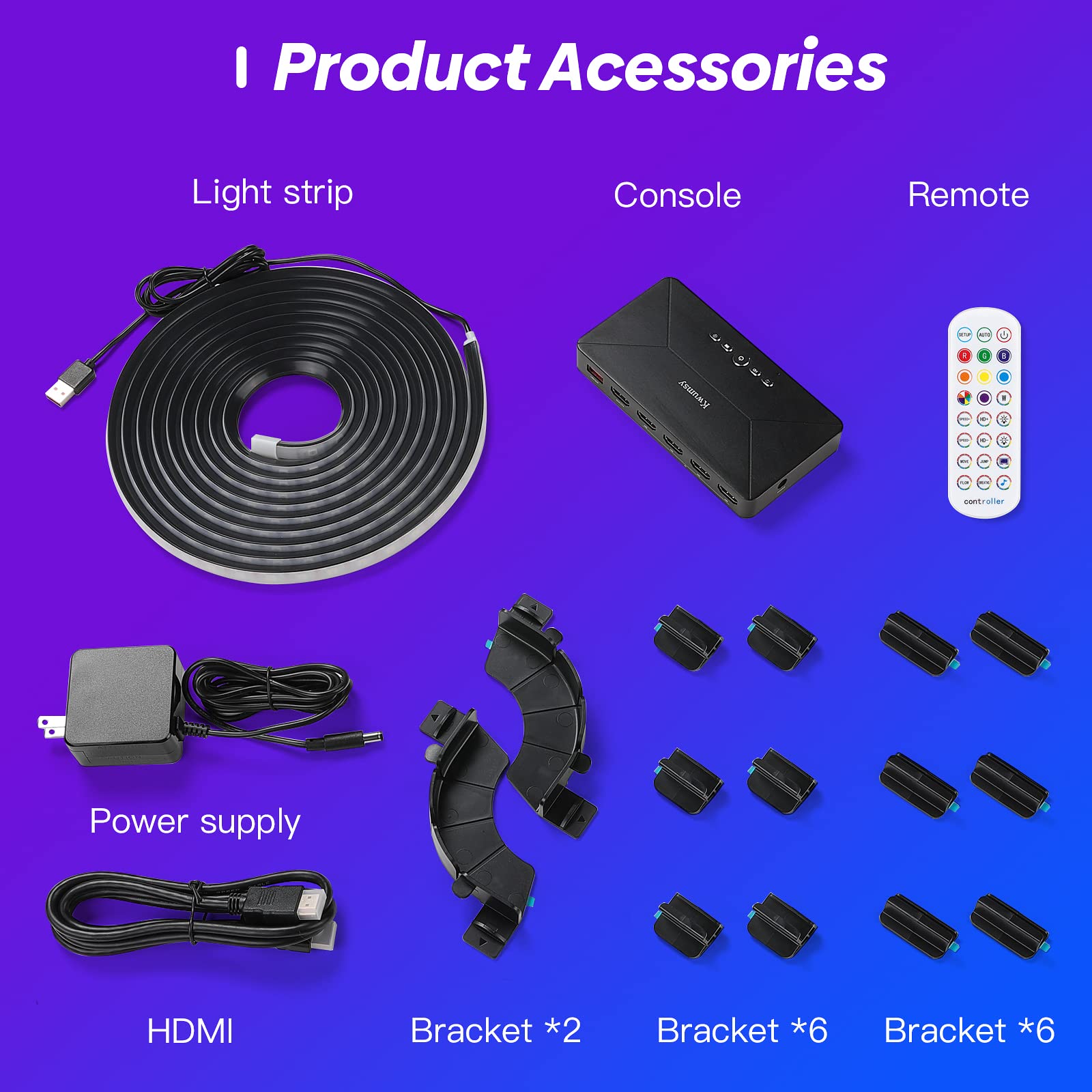 Immersion TV Backlight with HDMI 2.0 Sync Box, Kwumsy TV LED Lights That Sync with TV Real-time Ambient Lighting Strips for 55-70 Inch TV, 15 Lighting Modes/4 HDMI Inputs/Handy Remote Control
