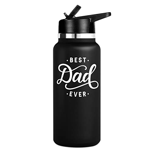 OTTIO Best Dad Ever Water Bottle, Gifts for from Daughter - 32oz Insulated Bottle Men, Tumbler Christmas Son, Father Day Gift & Birthday New Dad, Black