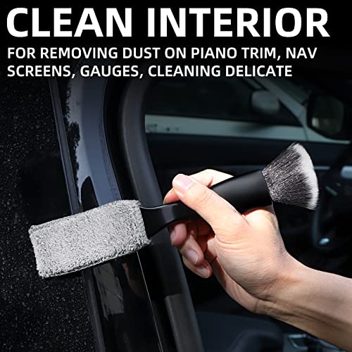 Jerbor 2Pack Double Head Brush for Car Clean,2 in 1 Car Duster for Detailing Interior,Car Air Vents Dashboard Screen Clean Brush
