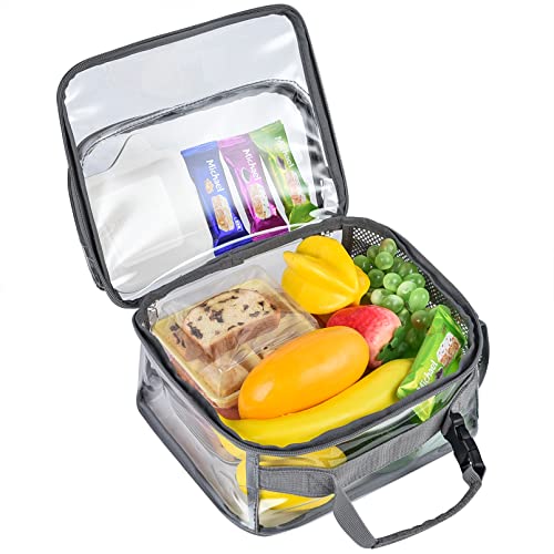 UEASE Small Clear Lunch Bag 8-Can/See Through Lunch Box for Kids with Detachable Hand Strap/Reusable Clear Lunch Bags for Work, Office,School Picnic,Beach(Grey