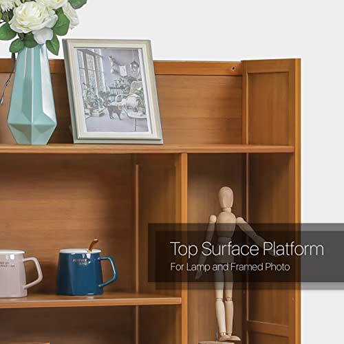 MoNiBloom 4 Tier Bookcase, Bamboo Freestanding Display Shelves Bookcase Open Storage Book Shelves for Living Room Home Office Décor, Brown