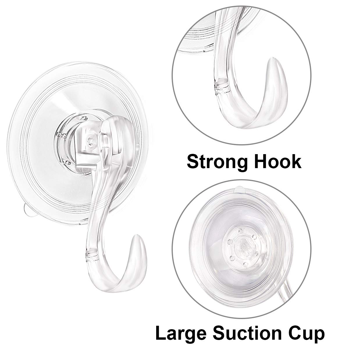 Suction Cup Hooks, 8PCS Heavy Duty Vacuum Strong Suction Cups with Hooks Large Clear Reusable Suction Cup Hook for Shower Bathroom Towel Window Glass Kitchen Utensils and Christmas Wreath Hanger