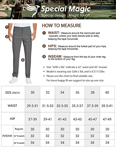 SPECIALMAGIC Golf Pants Men Stretch Slim fit Hiking Pants Lightweight Dress Casual Tapered Zipper Pockets 34