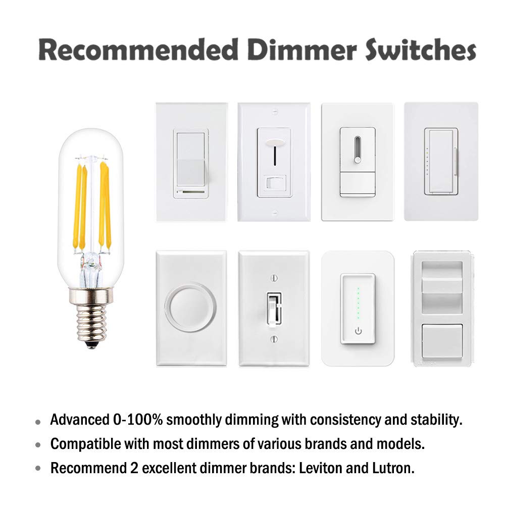 OPALRAY T8(T25) Mini Tube LED Bulb, 4W Dimmable, 400Lm 40W Incandescent Equivalent, Candelabra Bulb E12 Base, 2700K Warm White Soft Lighting, Clear Glass Small Tubular Tip, Pack of 5