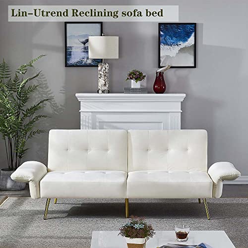 Lin-Utrend 67" Comfortable Velvet Couch,Convertible Sofa Bed, Living Room Sofas with Adjustable backrest and armrest, for Living Room, Apartment, Bedroom, Office, Shop(Beige)