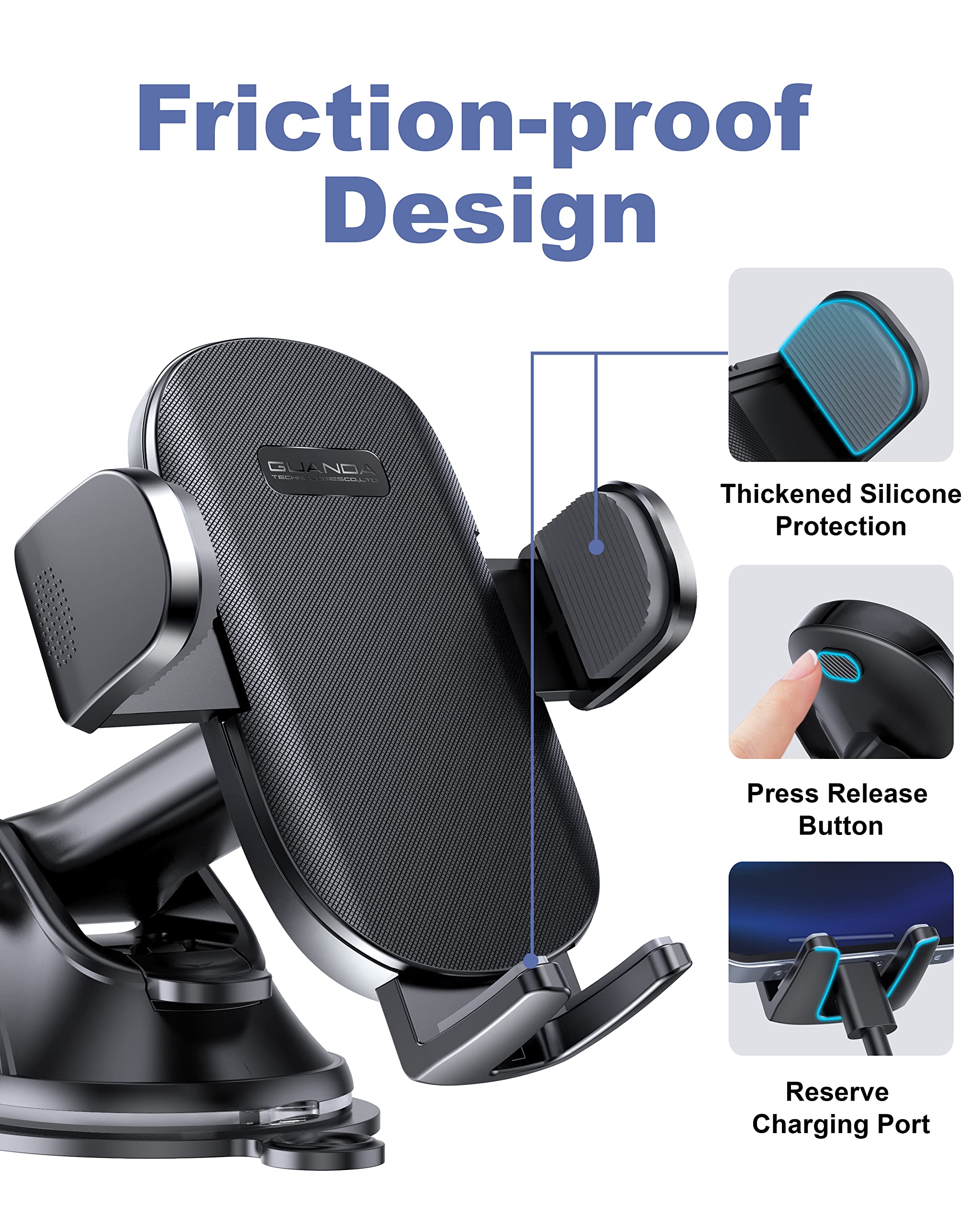 Universal Car Phone Holder Mount for Dashboard Windshield, Military Hands-Free Cell Phone Stand Automobile Cradles Truck Accessories Fit for All iPhone Android Smartphones