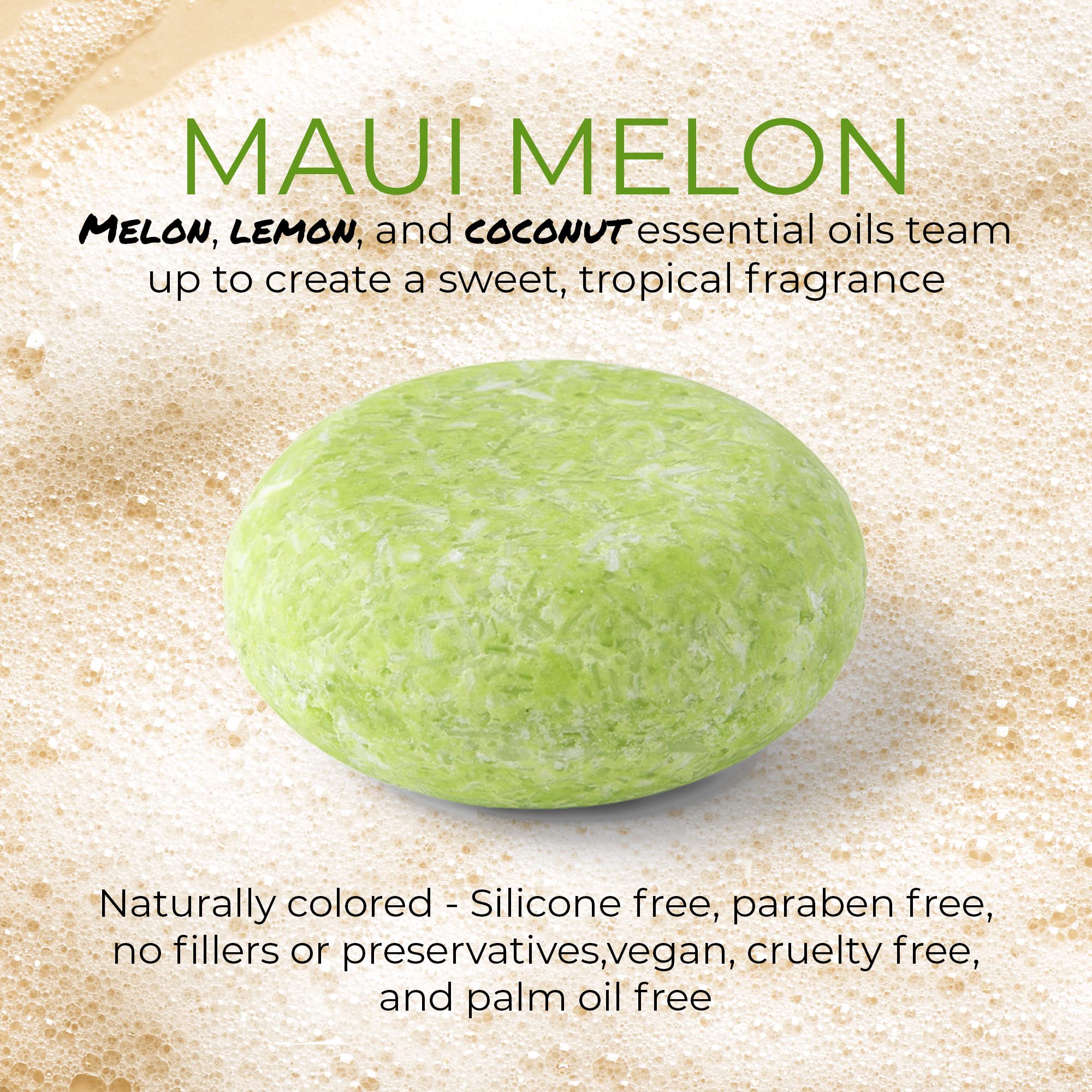 Suds & Co. Solid Shampoo Bar, Zero Waste Shampoo, Natural Shampoo Bar Soap, Sustainable, Eco-Friendly Hair Care - Maui Melon, 3.0 Ounce