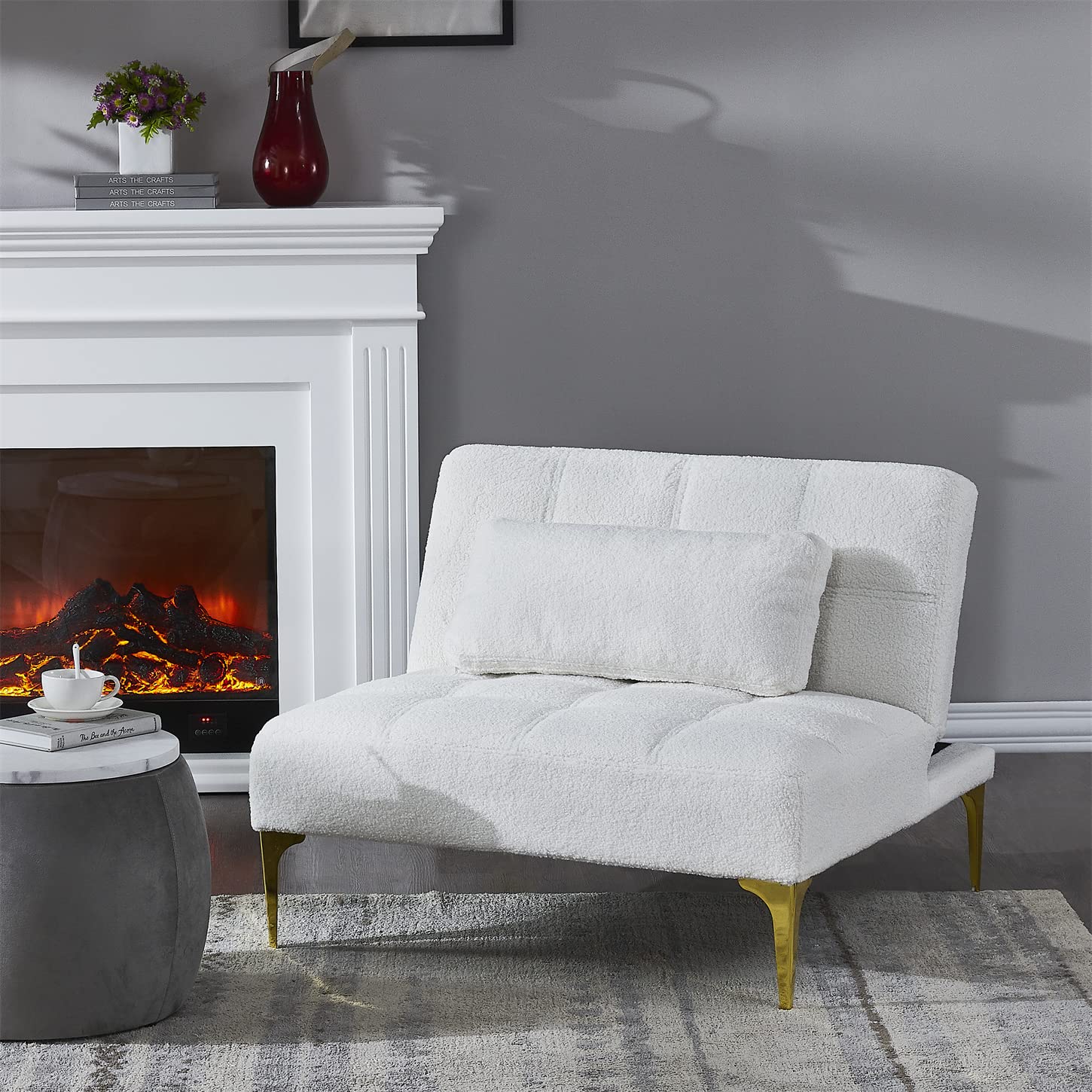 LKTART Convertible Sofa Bed futon with Gold Metal Legs for Living Room Office.White