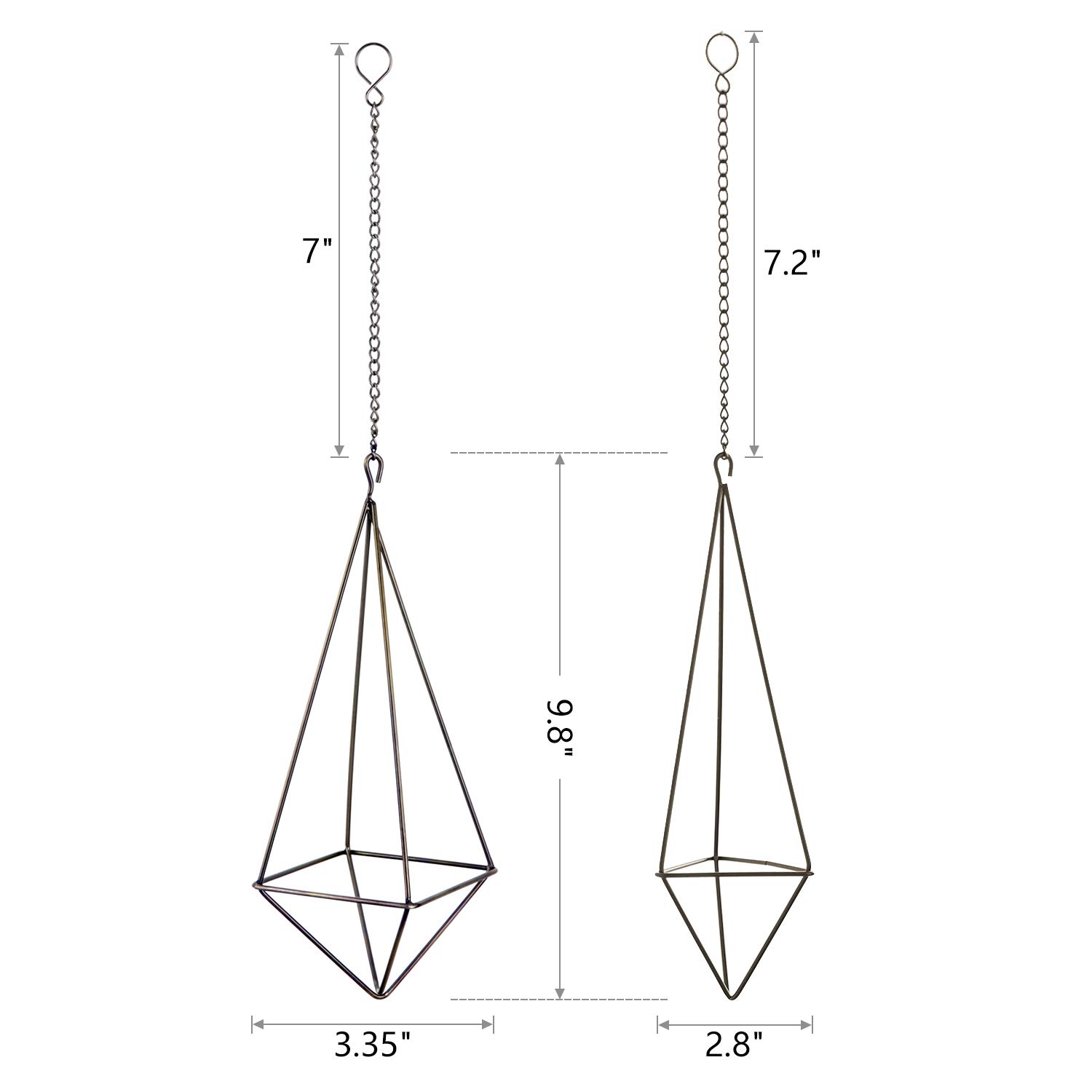 Dahey Hanging Air Plant Holder Unique Tillandsia Hanger Display Himmeli Geometric Planter with Chains Metal Airplant Rack for Indoor Home Decor, 4 Pack, 2 Sizes, Bronze