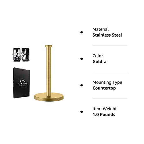 Gold Stainless Steel Paper Towel Holder, Sturdy and Heavy for Kitchen Bathroom Bedroom Office Restaurant Coffee Shop Study Iiving Room Toilet(Gold)