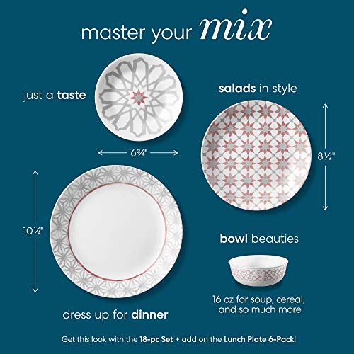 Corelle Chip Resistant Appetizer Plates, 6-Piece, Amalfi Rosa