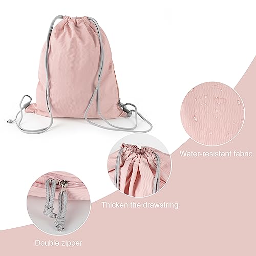 Lily queen Drawstring Backpack Sports Gym Bag Swim Bag With Zipper Pocket (Pink)