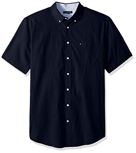 Tommy Hilfiger Men's Short Sleeve Button Down Shirt in Classic Fit, Navy Blazer, X-Large