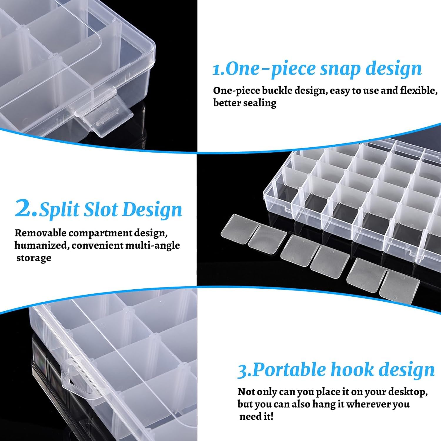 MdakeGo 5 Pack 36 Grids Clear Plastic Organizer Box Container, Small Craft Storage with Adjustable Dividers, Fishing Tackle Box Organizer for Beads Art DIY Crafts Jewelry Screw