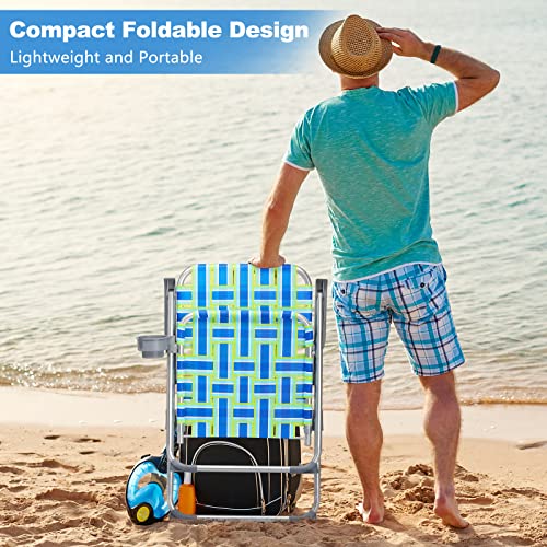 VINGLI Aluminum Patio Lawn Chairs Folding 1 Pack with Detachable Cup Holder, Webbed Beach Chair Folding Chair Outdoor Portable Camping Chair for Yard, Garden