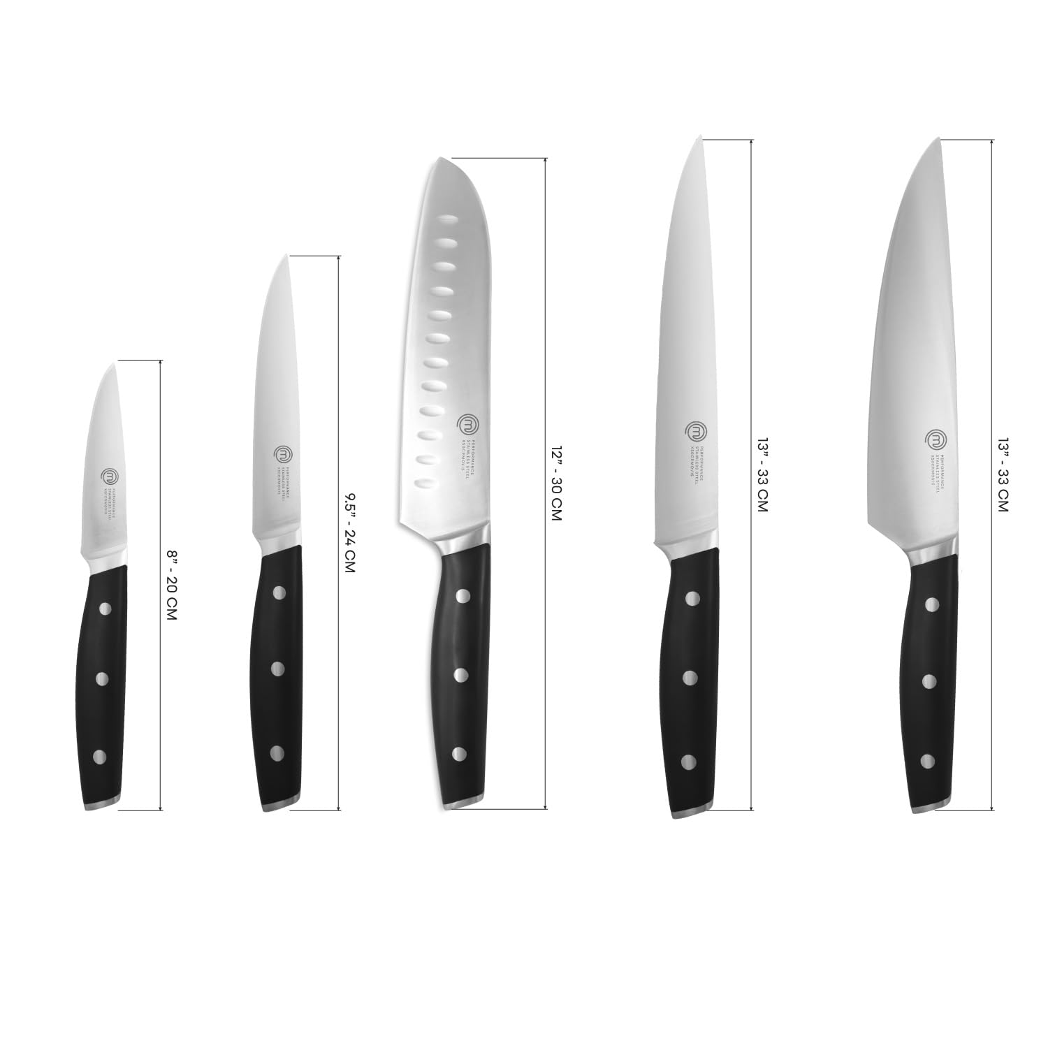 MasterChef Chef Knife Set with Bag, Knife Roll Set with 5 Professional Quality Kitchen Knives for Precision Home Cooking, High Carbon Stainless Steel Blades & Triple Riveted Handles