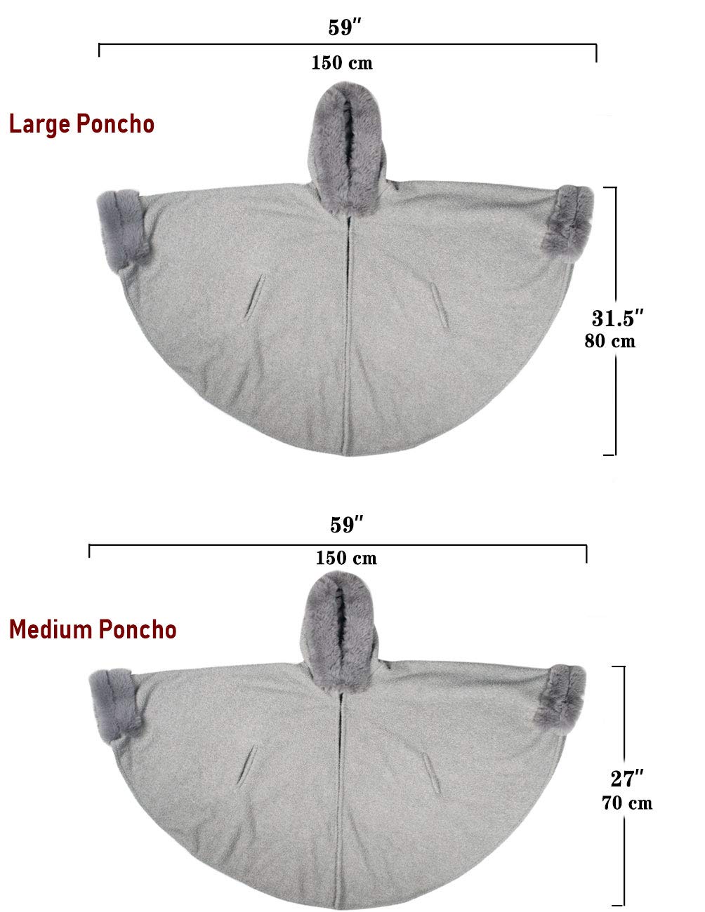 Dahlia Women's Winter Poncho Cape – Luxurious Faux Fur-Trimmed, Shed-Free, Silky Touch, Fleece-Lined Elegant Cloak, Black Large