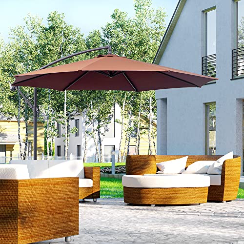 Outsunny 10' Cantilever Hanging Tilt Offset Patio Umbrella with UV & Water Fighting Material and a Sturdy Stand, Brown