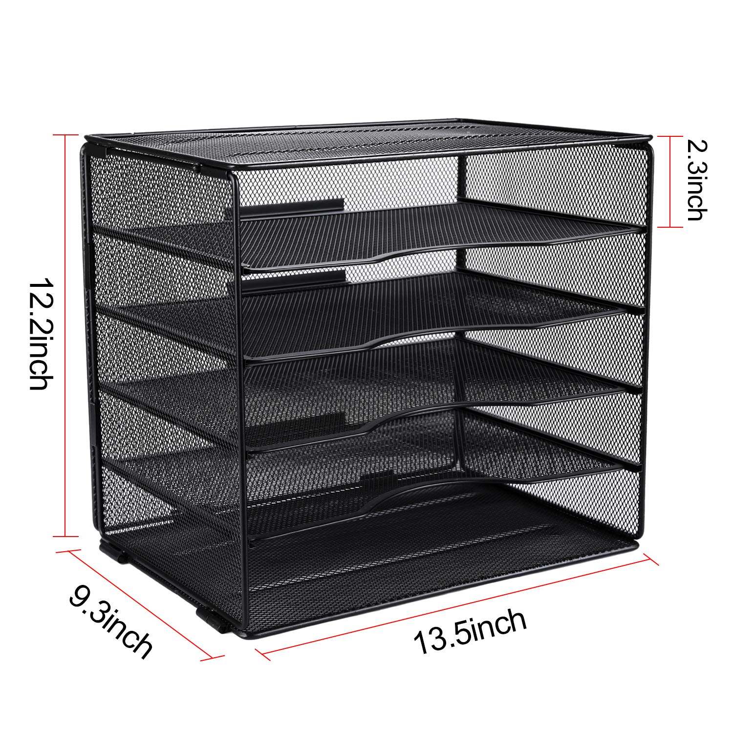EasyPAG 5 Tier Mesh Desk File Organizer Office File Sorter Desk Trays Classroom Paper Organizer for Letter Legal File Holder Screwless Design,Black