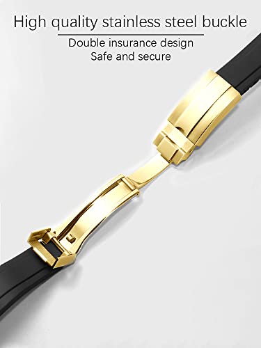 Wentokye Rubber Watchband For Rolex SUBMARINER GHOST DATEJUST OYSTERPERTUAL DAYTONA YACHTMASTER Deployment Buckle 20mm Rolex Rubber Strap Replacement (Golden Buckle)