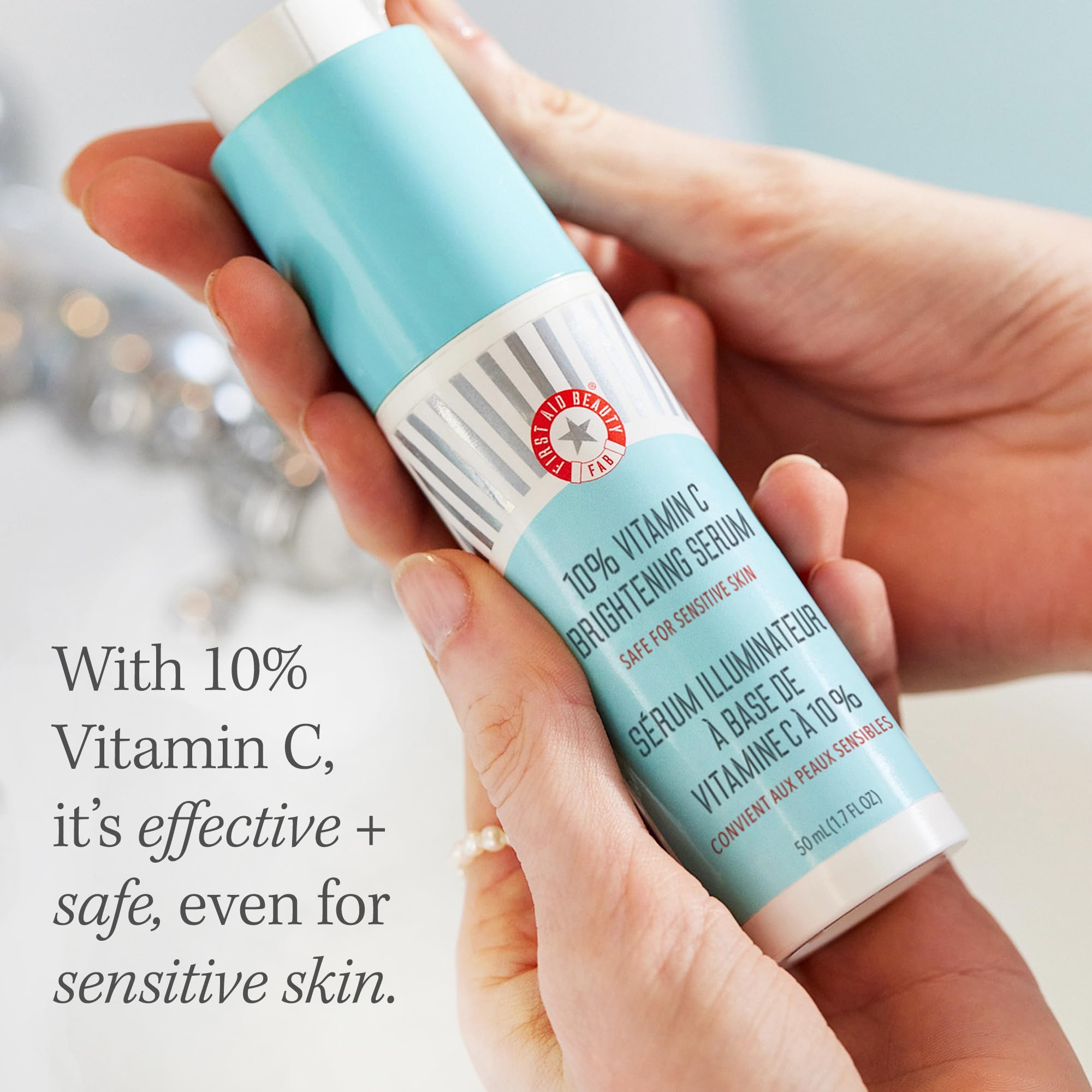 First Aid Beauty 10% Vitamin C Brightening Serum, Safe for Sensitive Skin, Helps Brighten + Visibly Firm Face + Neck, 1.7 oz