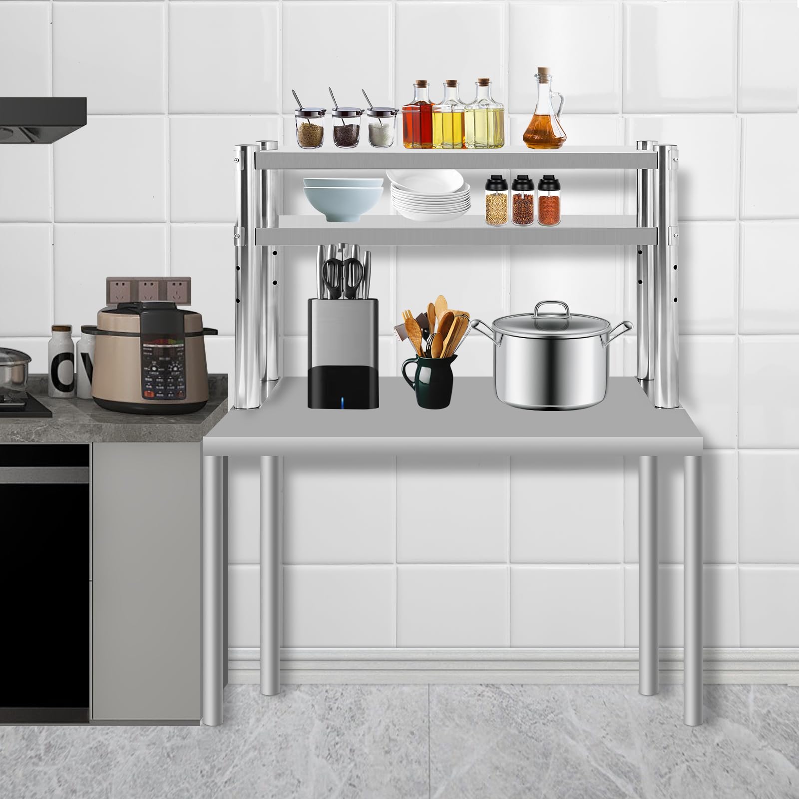 OUKIDR Stainless Steel Double Overshelf, Commercial Double Overshelf 2 Tier for Prep & Work Table in Kitchen, Restaurant & Home,12" X 36"