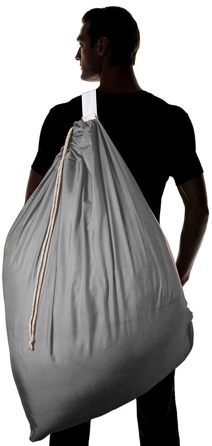 Nylon Laundry Bags, Size: 30" x 40" with Shoulder Strap, Heavy Duty, College, Laundry, Household, Storage. Machine Washable. Made in USA. (Grey, Pack of 2)