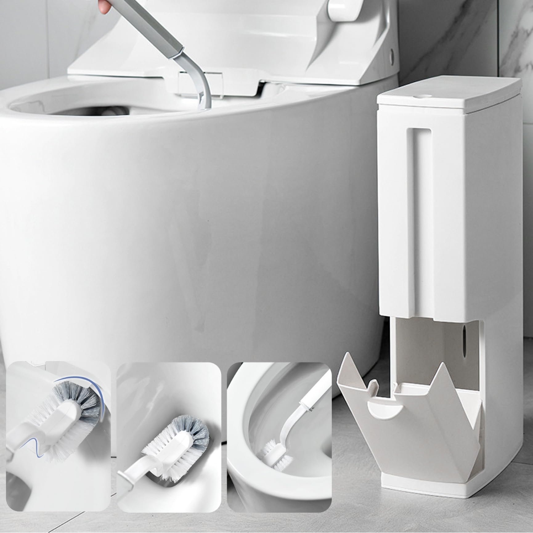 KDAMGOQE Bathroom Bin Bathroom Trash Can 4.3x7.9x16.3 in Slim Bathroom Bin with Toilet Brush Holder Press-Opening Space Saving White Rectangular Diaper Trash Can for Toilet Kitchen