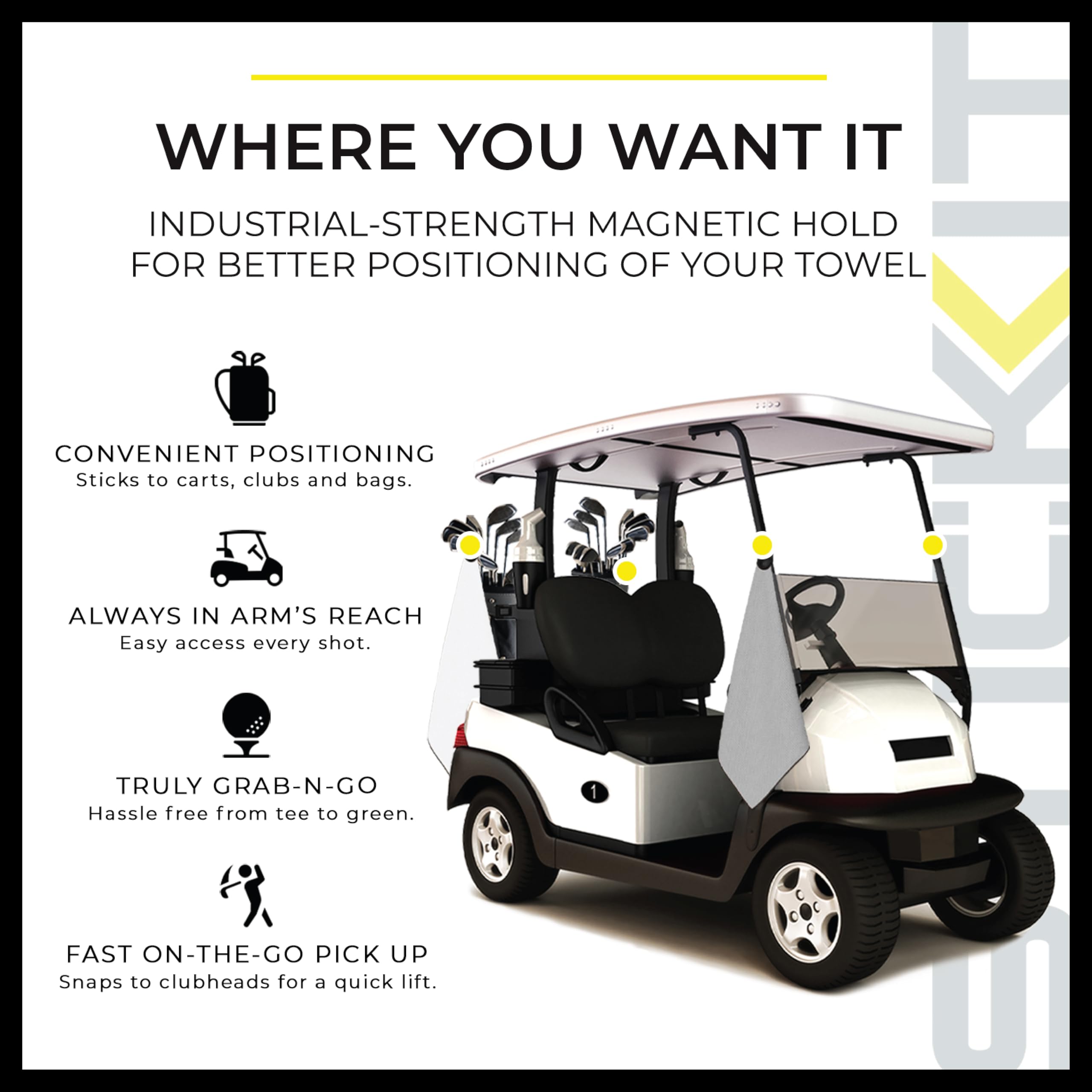 STICKIT Magnetic Golf Towel, Premium 29" Microfiber with Deep Waffle Pockets, Industrial Strength Magnet for Secure Hold to Golf Carts & Clubs, Ultra-Absorbent, Fast-Drying, Easy-Clean Design