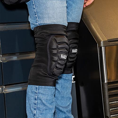 Klein Tools 60614 Knee Pads, Lightweight Padded Knee Sleeves, Breathable Mesh Back, Elastic Cuff with Slip-Resistant Silicone, S/M, Black
