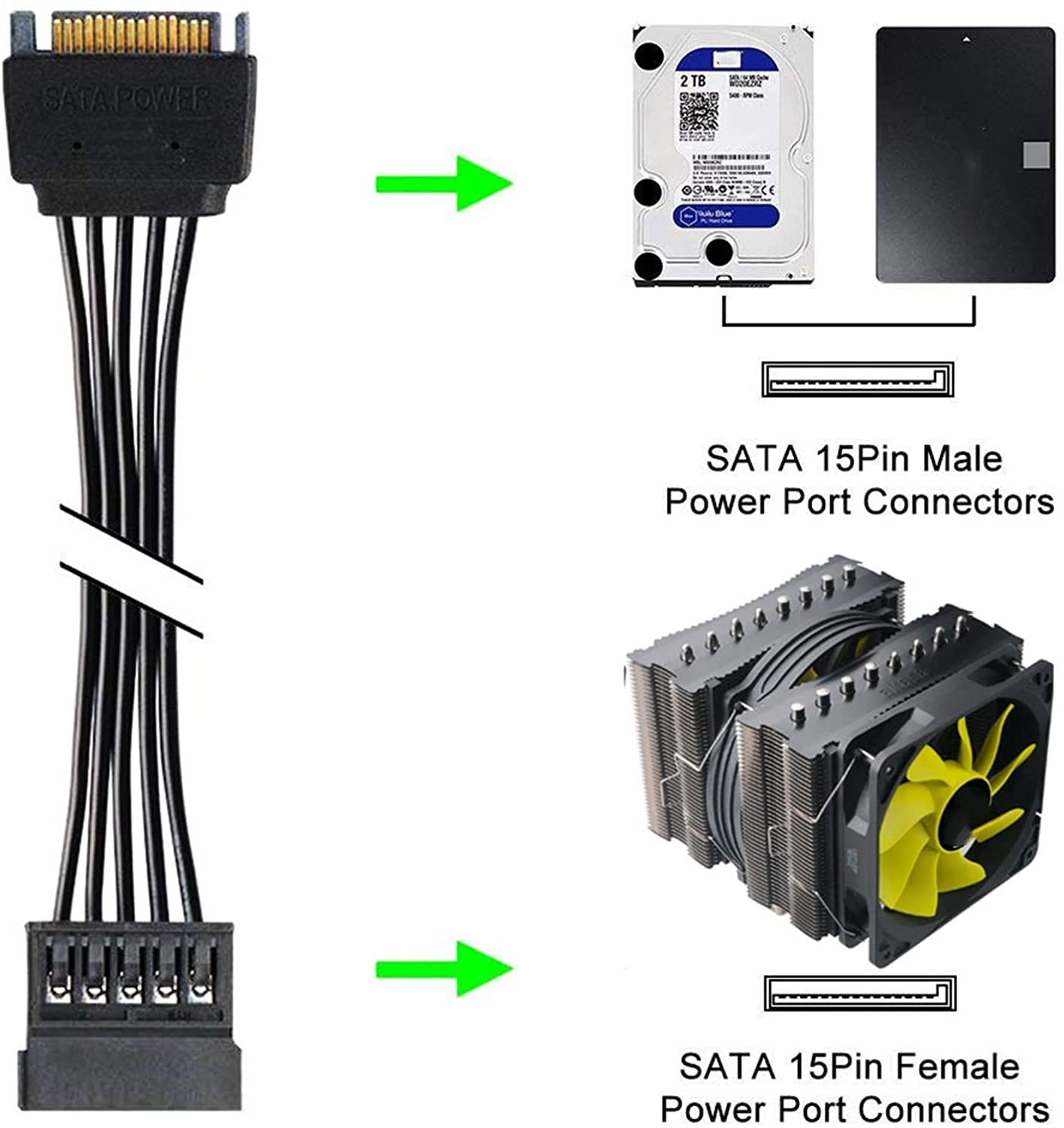 Dayree 3Pcs Sata Cable 15 Pin Sata Power Cable Sata Power Splitter for HDD, SSD, Optical Drives, DVD Burners, PCI Cards, Hard Drive Disk 13"