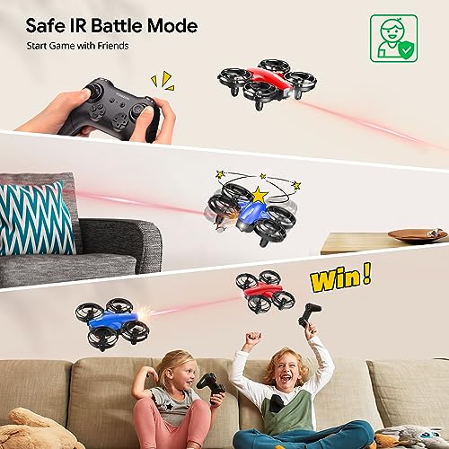 TOMZON A24 Mini Drone for Kids with Battle Mode, Kids Drone with Throw to Go, High Speeds Rotation, Self Spin & 3D Flip, RC Quadcopter with Altitude Hold, Headless Mode, 3 Batteries, Safe Cover, Blue