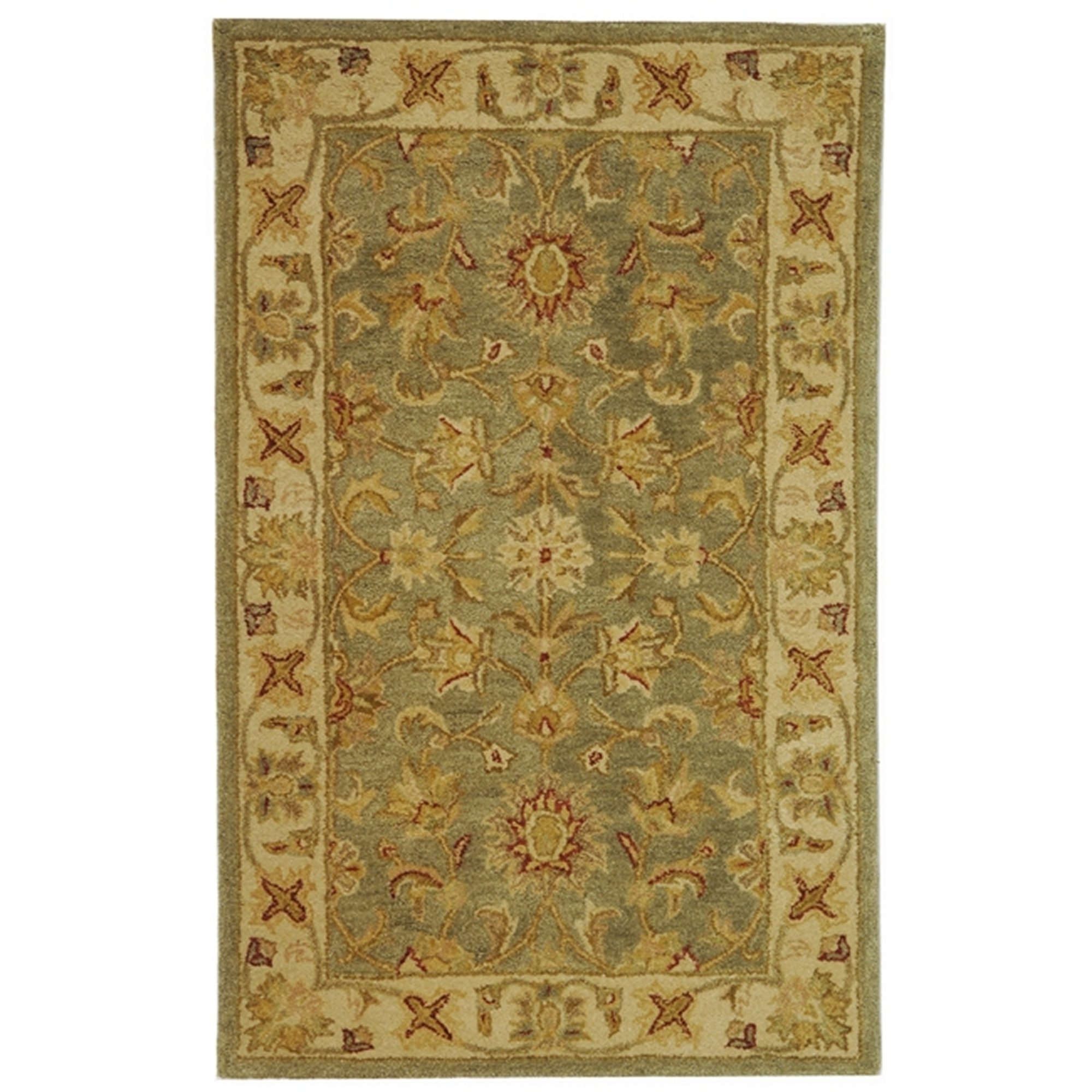 SAFAVIEH Antiquity Collection 2' x 3' Green / Gold AT313A Handmade Traditional Oriental Premium Wool Accent Rug