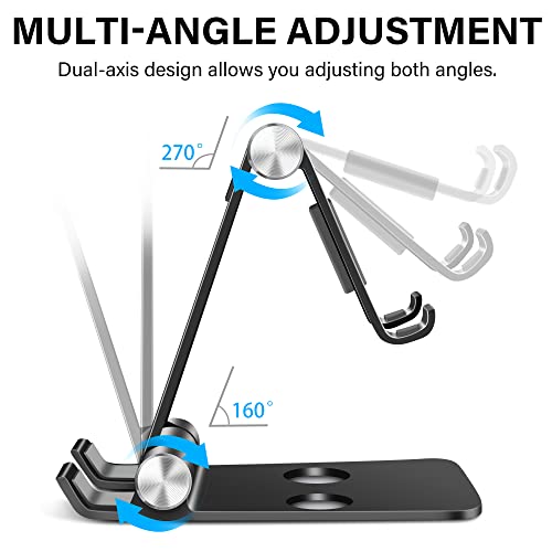 Vakoo Phone Stand, Adjustable Phone Holder for Desk, Upgraded Aluminum Cell Phone Stand Cradle Dock Compatible with iPhone/iPad/Smartphones/Switch/Android, Black