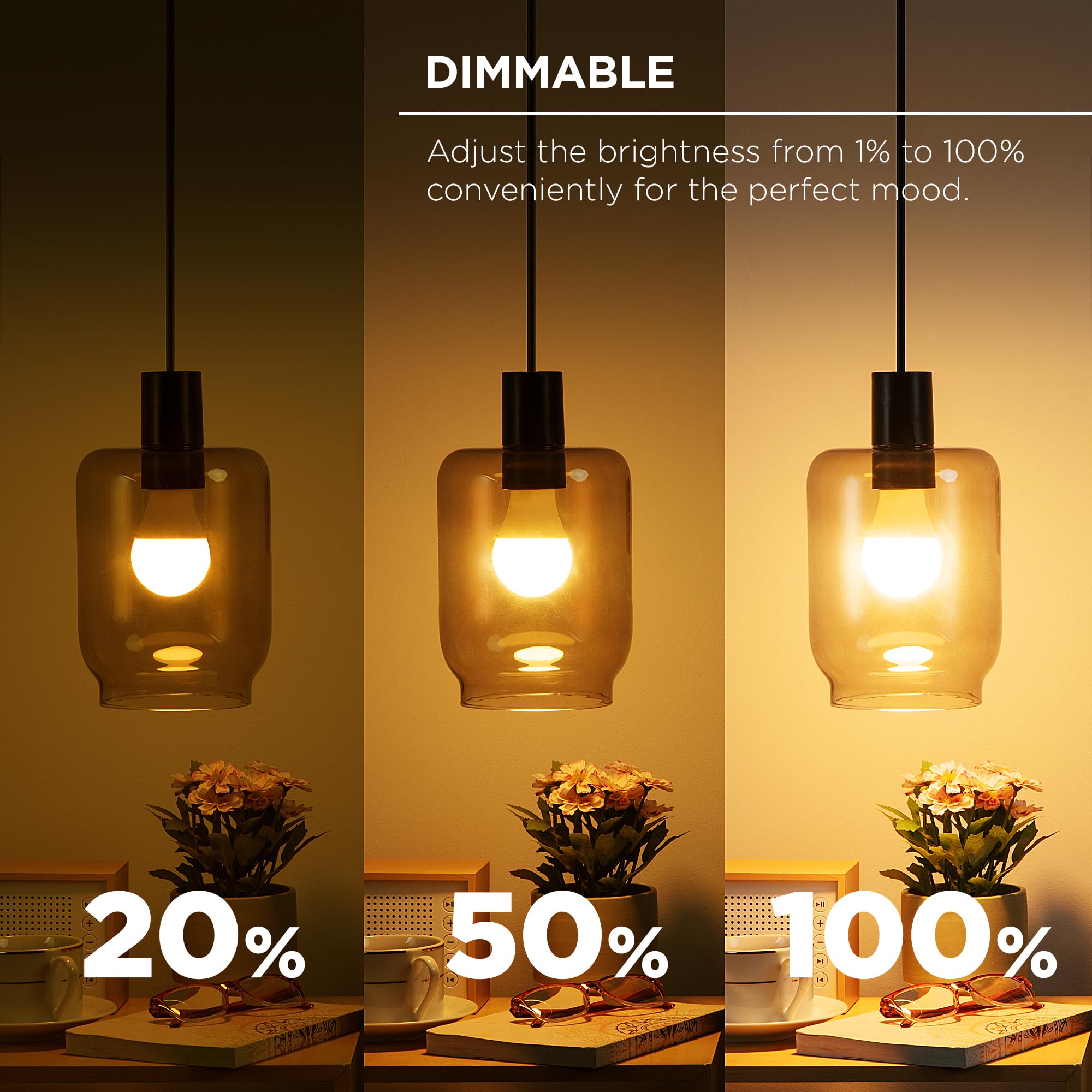 Merkury Smart Light Bulbs, 800 Lumen, WiFi RGBWW Color Changing LED Bulbs, Compatible with Alexa & Google Home, Dimmable Multicolor A19 Bulbs, No Hub Required, 6-Pack