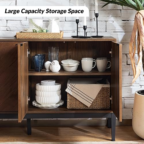 HULALA HOME 55" Sideboard Buffet Cabinet, Kitchen Storage Cabinet with 4 Doors & 2 Removable Shelves, Cupboard Console Table Accent Cabinet for Dining Room, Hallway, Walnut