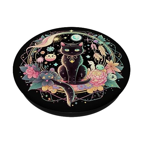 Moon Phases Crystal Witchy Cute Black Cat Kawaii Pastel Goth PopSockets Standard PopGrip