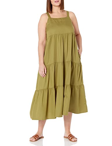The Drop Women's Britt Tiered Maxi Tent Dress, Olive Oil, M