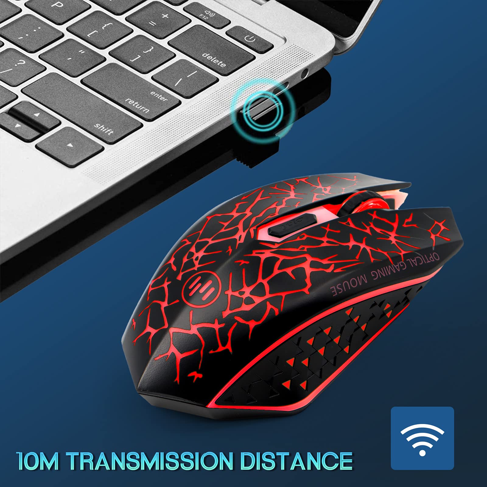VEGCOO C12 Wireless Gaming Mouse,Rechargeable Mice Silent Click Cordless Mouse with 6 Buttons PC Gaming Mice Advanced Technology with 2.4GHZ Up to 2400DPI for PC Laptop (Red)