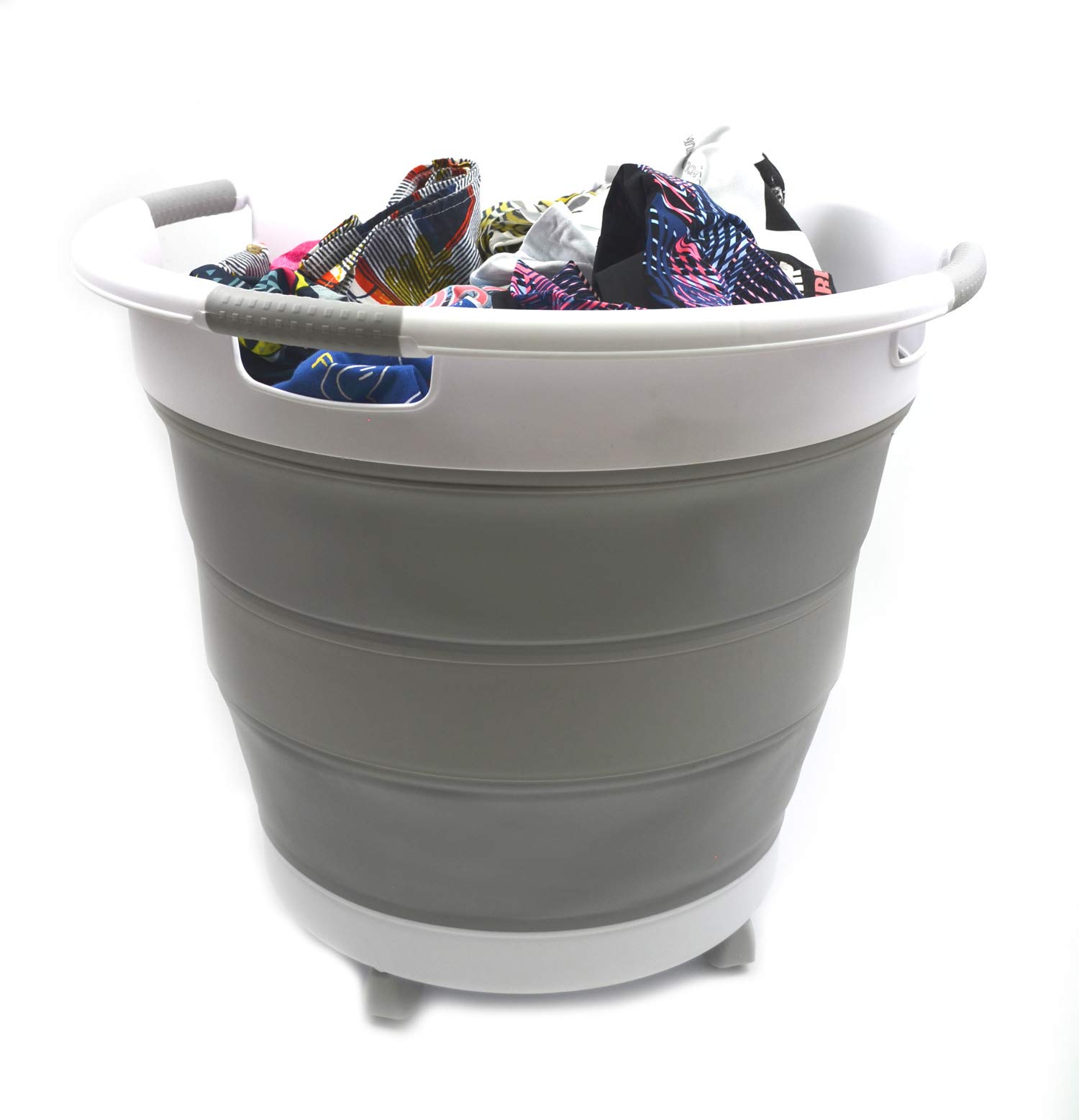 SAMMART 66L Collapsible Laundry Basket with Wheels - Foldable Pop Up Storage Container/Organizer with Wheels - Portable Washing Tub - Space Saving Hamper/Basket with Wheels (1, Grey)